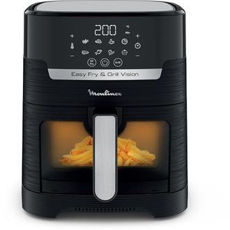 Moulinex Friteuse sans huile + Gril, Fen&ecirc;tre amovible, Capacit&eacute; XL 4,6 L, Jusqu&agrave; 6 personnes, Air Fryer, &Eacute;cran tactile, 8 programmes automatiques, Easy Fry & G