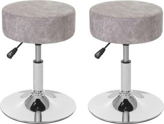Hhg Neuwertig] 2er-Set Hocker HHG 189, Sitzhocker Schminkhocker, höhenverstellbar ø 35cm Wildlederimitat, vintage grau