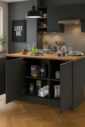 Dmora Kücheninsel Patrizio, Mehrzweckschrank, Küchenzeile Schrank, Zusätzlicher Tisch, 100% Made in Italy, 155 x 90 x 90 cm, Anthrazit und Eiche