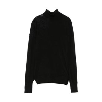 Ermanno Scervino Feinstrick-Rollkragenpullover mit floralen Spitzeneins&auml;tzen - - Knitwear - Damen - Schwarzk - M