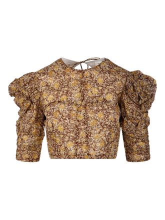 Isabel Marant blouse fronc&eacute;e &agrave; fleurs - Marron
