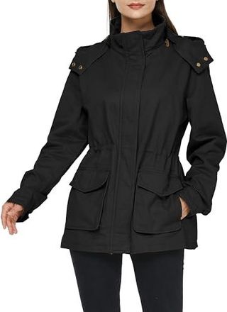 WenVen Veste Femme mi Saison Parka Grande Taille avec Capuche Amovible Veste Militaire Coupe Ajustée Veste Classique Automne Hiver Manteau Trench Coat Mantea
