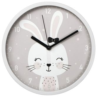 Hama Kinder Wanduhr Lovely Bunny ohne Ticken (runde Kinderuhr mit Hasen Motiv, batteriebetriebene Quarz Wanduhr mit Sekundenzeiger, Kinderzimmer, ideal als