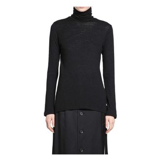 Yohji Yamamoto Femme, Pulls, Noir, Taille: 34 FR Airy Spun Light Milled Highneck Long T A