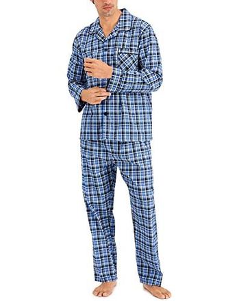 Hanes Long Sleeve Plain Weave Pajama Set Ensemble de Pijama, Carreaux Sarcelle, XXXXL (Lot de 2) Homme