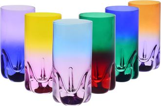 Krosno Gl&auml;ser f&uuml;r Getr&auml;nke, Wasser und S&auml;fte 300 ml - 6er-Set in 6 einzigartigen Farben - Kollektion Aurora - Bleifreies Kristallglas - Handbemalt