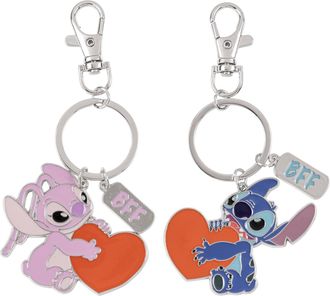 Disney Stitch & Angel Kinder-Schlüsselanhänger-Set, Cartoon-Herzanhänger, 2 Stück, mehrfarbig, One size
