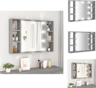 vidaXL Vidaxl - Spiegelschrank mit led Grau Sonoma 76x15x55 cm - Spiegelschrank - Badezimmermöbel - LED-Spiegel - Holzwerkstoff - Grau