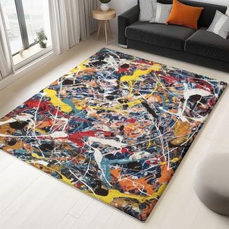 Generic Multicolore Tapis Poil Ras Flanelle Tout Doux 160 x 230 cm, Abstrait Artistique Graffiti Impression Anti-Slip Tapis, Chambre Salon La Chambre Enfants 