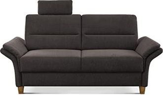Cavadore 3-Sitzer Sofa Wyk / 3er Couch im Landhausstil mit Federkern, Kopfstütze + Holzfüßen / 186 x 90 x 89 / Chenille, Braun
