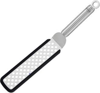 Rösle Palette coudée perforée en silicone, spatule en acier inoxydable extrêmement flexible avec manche rond et oeillet de suspension, bord siliconé, acier 