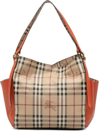 Burberry 2000-2017 kleine Haymarket Check Canterbury Tote Bag aus beschichtetem Canvas mit Lederbesatz - Braun