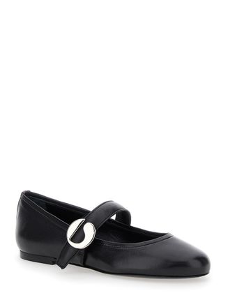 Coperni Womens Black Ballerinas With Metallic Logo And Strap Leather Ballerina Shoes