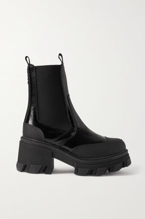 Ganni Chelsea Boots Aus Lackleder Mit Plateau - Schwarz