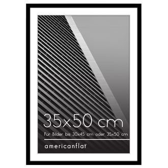 Americanflat Bilderrahmen 35x50 cm Schwarz - Bilderrahmen 30x45 cm mit Passepartout - aus Kunststoff mit poliertem Plexi-Scheibe