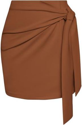 Kate Kasin Mini Jupe à Carreaux Pour Femme - Taille Haute - Mi-Longue Élastique - Automne et Hiver - Écossaise - Décontractée Élégante - Marron, XL
