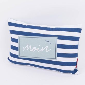 La Vida Kissen aus Baumwolle Moin Streifen Möwen blau weiß 25x40cm