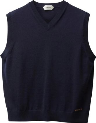 Versace Homme, Pulls, Bleu, Taille: S Gilet en maille &agrave; col en V