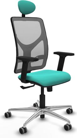 Piqueras y Crespo Computerstuhl mit 2D-Armlehnen, h&ouml;henverstellbarer Lendenwirbelst&uuml;tze und festem Kopfteil, ausgestattet mit 3 Positionen und Schneideschaum, Grau/T&uuml;rk