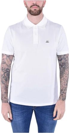 C.P. Company C.p. Company, Homme, Tops, Blanc, Taille: XL Polo &agrave; Manches Courtes en Piqu&eacute; Stretch