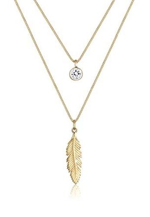 Elli Collier Femme Pendentif Plume avec Cristal en Argent Sterling 925