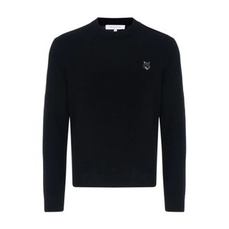 Maison Kitsun&eacute; Pull Regular avec Patch T&ecirc;te de Renard Audacieuse - Homme - Pulls - Noir - Taille: M