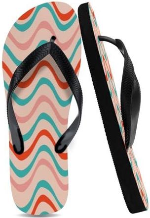 Generic Tongs unisexes pour femme, pantoufles dint&eacute;rieur &agrave; semelle souple, cadeau pour femme, Rayures ondul&eacute;es color&eacute;es, XX-Large