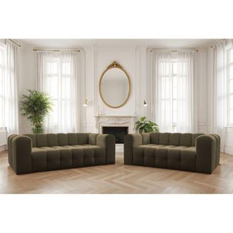 Fun M&ouml;bel Sofaset Designersofa SOLVIE 3-4 in Stoff Moly Moosgr&uuml;n