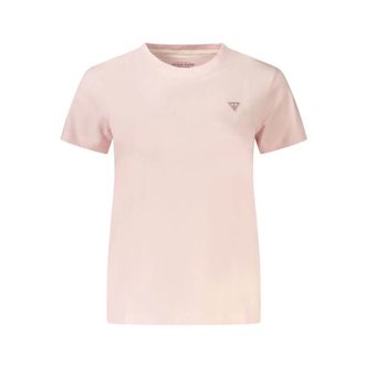 Guess Femme, Tops, Rose, Taille: 38 FR T-shirt Rose en Coton &agrave; Col Rond