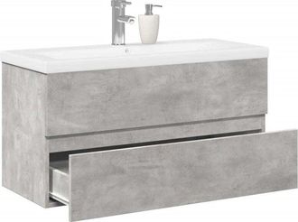 vidaXL vidaXL 2-tlg. Badm&ouml;bel-Set Betongrau Holzwerkstoff