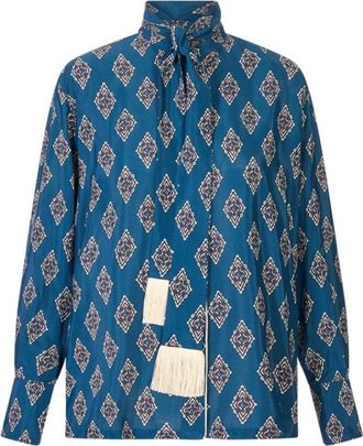 F.R.S. For Restless Sleepers F.r.s For Restless Sleepers, Femme, Blouses et Chemises, Bleu, Taille: 40 FR Camicia Tethis - Imprim&eacute; Cravate Cr&ecirc;pe