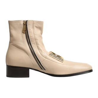 Dolce & Gabbana Femme, Chaussures, Beige, Taille: 44 EU Leather Logo Plaque Bottes &agrave; cheville