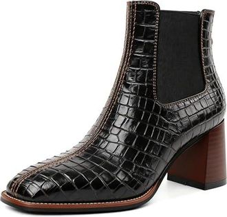 elashe Bottines Femme Talon, Boots pour Femme Noires, Bottes avec Talon &eacute;pais Block de 6 cm - Design &agrave; Bout Carr&eacute; &Eacute;l&eacute;gant, avec Fermeture &Eacute;clair et &Eacute;lastique