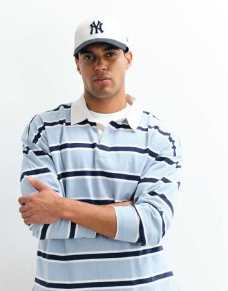 Cotton On Box-Fit Rugby-Polo in Himmelblau-Multi