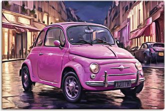 Artland Wanddeko Leinwand Bilder Wandbild 30x20 cm Vintage deko Auto Oldtimer Klassiker Fiat 500 Turin U5QC