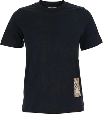 Burberry Femme, Tops, Noir, Taille: 36 FR Check Label Cotton T-shirt