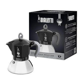 Bialetti Moka Induction, Moka-Kanne, Geeignet für Alle Herdarten, 2 Tassen Espresso (100ml), Schwarz