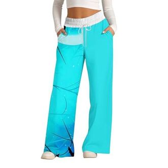 Generic Pantalon d&eacute;contract&eacute; d&eacute;contract&eacute; pour femme - Couleur unie - Taille - Jambe large - Pantalon athl&eacute;tique pour femme, bleu ciel, XXL