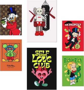 Nacnic 6er-Set Ikonischer Monopoly Dinald Mongoly Humor Poster mit Designillustrationen zur Dekoration der W&auml;nde Ihres Zuhauses R&auml;ume Laden A3 & A4 Rahmenlos