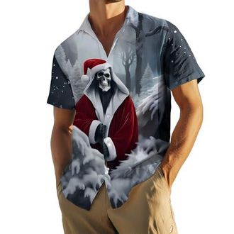 Generic Chemise &agrave; boutons pour homme avec t&ecirc;te de mort de P&egrave;re No&euml;l squelette de No&euml;l tendance d&eacute;contract&eacute;e gothique cool vacances f&ecirc;te d&eacute;t&eacute;, In the Tree, L