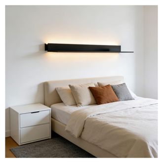 Generic Schwebendes Wandregal mit integriertem LED-Licht, beleuchtetes Wandregal aus Metall for gewerbliche Bars/Wohnzimmer/Badezimmer(Black/3.5k,80cm/31.5in)