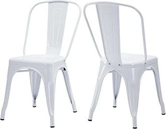 Duhome Chaise de Salle &agrave; Manger Lot de 2 Chaise de Cuisine Empilable Tabouret en M&eacute;tal Si&egrave;ge avec Dossier pour Bar Caf&eacute; Salon Restaurant, Blanc