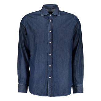 Moorer Homme, Chemises, Bleu, Taille: S Chemise en Denim Ourlet Arrondi 100% Coton