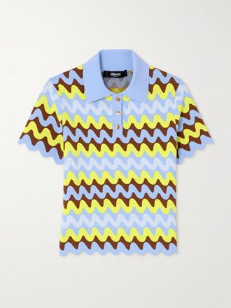 Versace Polo En Mailles &Agrave; Rayures - Bleu