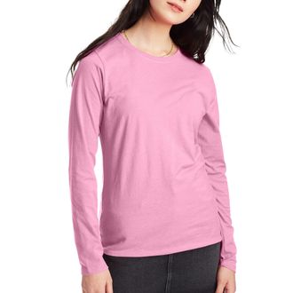 Hanes Damen Lang&auml;rmeliges Baumwoll, Leichtes T-Shirt mit Rundhalsausschnitt, Moderne Passform Hemd, Pink Swish, Mittel