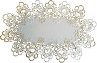 Matches 21 Tischdecke MIRA 30 x 50 cm oval Elegante Spitze Jacquardoptik Deckchen Vintage beige Polyester