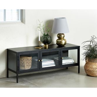 Loftscape home24 TV-Lowboard Front & Seitenwände: Glas Korpus: Metall, lackiert Schwarz 132 x 52 x 40cm