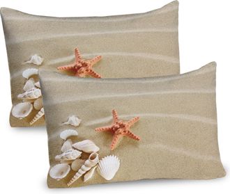 Abakuhaus Schale Kissenbezug Packung mit 2, Exotische Muscheln auf Sand Simplistic Ruhige Reisen Sommer Fotografie, Dekorativer Standard Gedruckter Kissenbezug,
