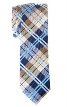 Retreez Cravate Fine Slim &eacute;l&eacute;gante tiss&eacute;e en tartan pour homme - Bleu marin et Kaki