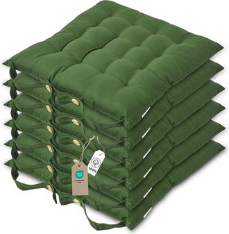 Homescapes 6er Set Stuhlkissen 40x40 cm olivgr&uuml;n - Sitzkissen Outdoor/Indoor mit Baumwollbezug, Sitzpolster waschbar und Oeko-TEX-Zertifiziert f&uuml;r Esszimmer-, K&uuml;